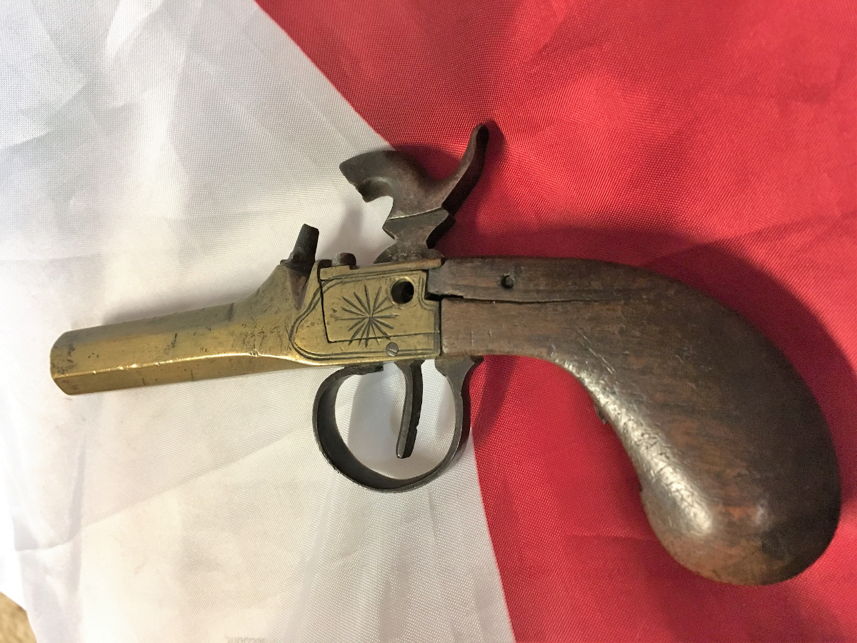 English Unknown Brass Single Shot Center Hammer Pocket Pistol, English ...