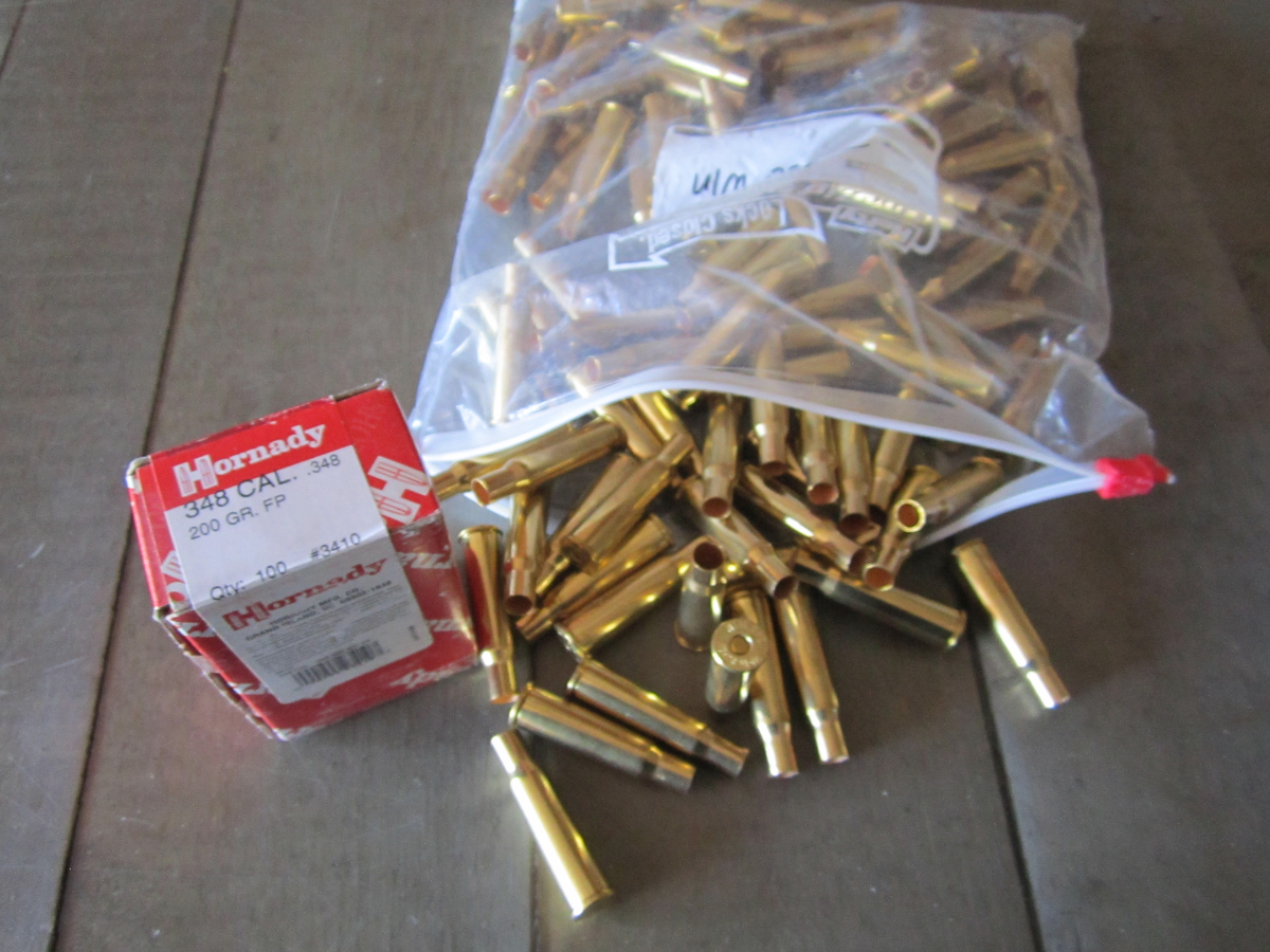 100 Pieces Of Winchester Brand 348 Win Brass And 100 Hornady Bullets ...