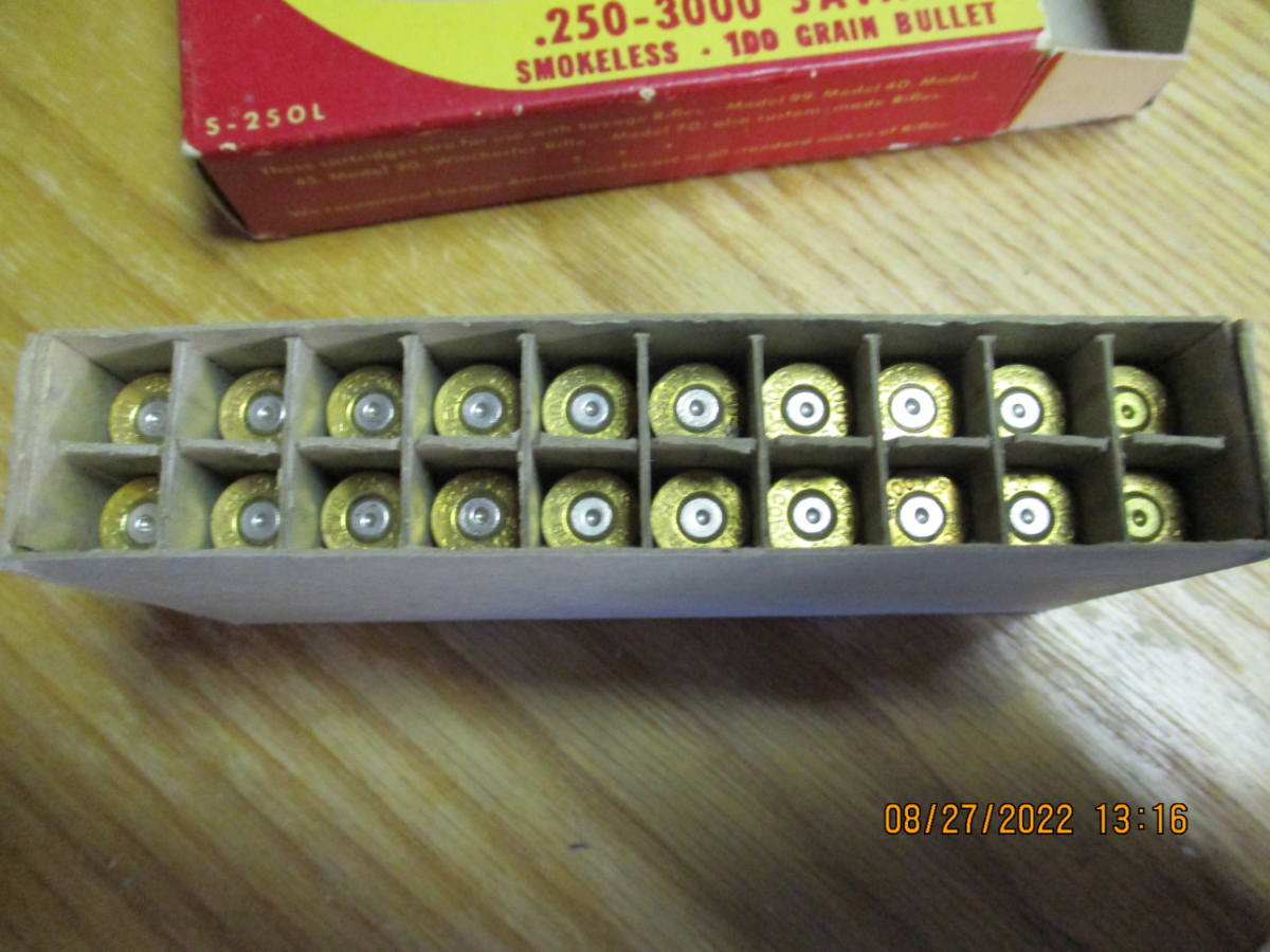 Savage Vintage Box With 20 Pieces Of Factory Head Stamped Brass .250 ...