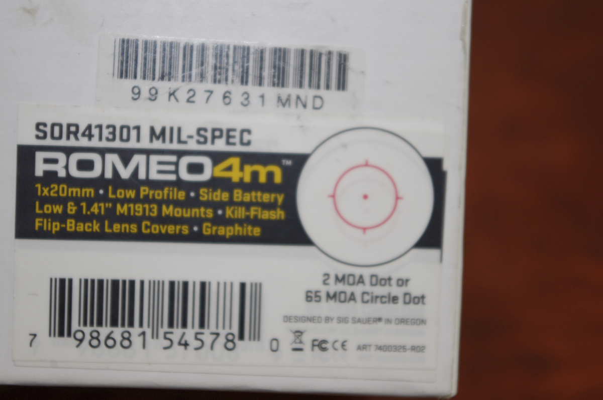 Sig Sauer Romeo 4m 1x20mm Low Profile Side Battery 2moa Dot Or 65 Moa ...