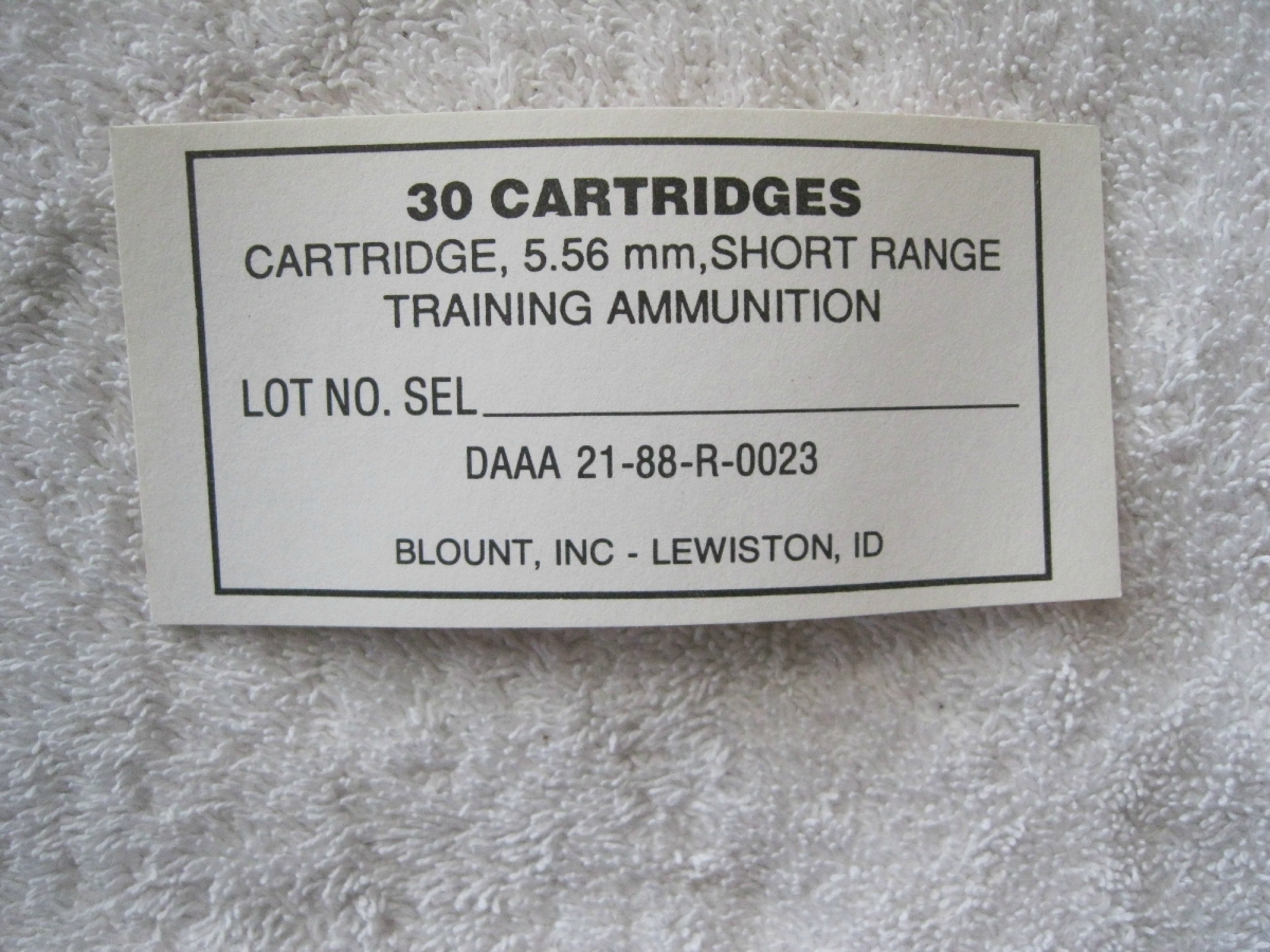 5.56 Short Range Traning Ammunition 20 Count Test # 16 5-26-88 1230 Am ...