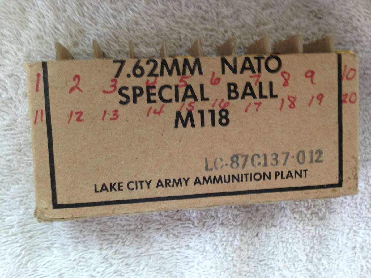 7.62mm NATO SPECIAL BALL M118 LAKE CITY ARMY AMMUNITION PLANT NEW ...