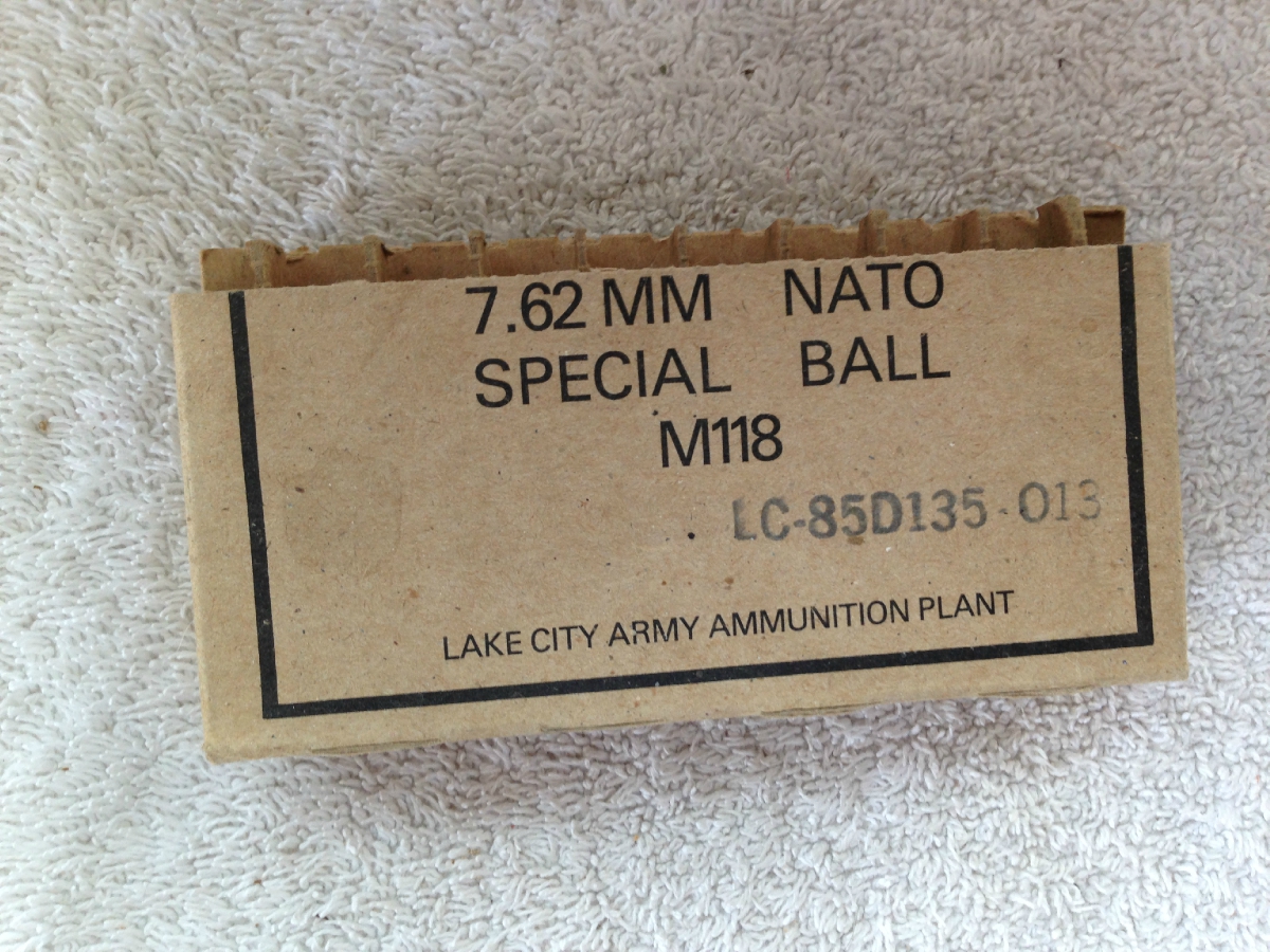 7.62mm NATO SPECIAL BALL M118 LAKE CITY ARMY AMMUNITION PLANT ONCE ...