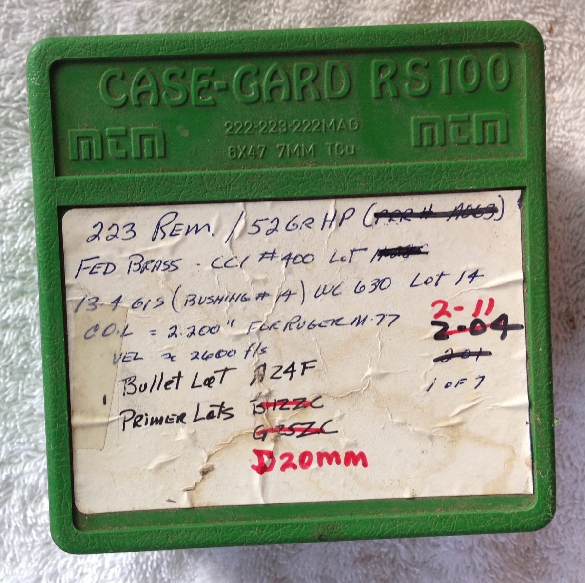 Mtm Case-Gard Rs100 Rs 100 Ammo Box Green 222-223-222 Mag 6x47 7mm Tcu ...