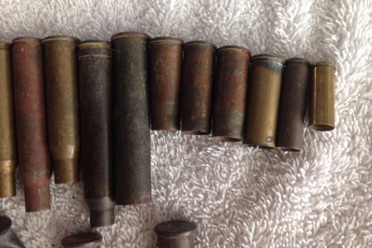 VARIETY PACK OF VINTAGE FIRED BRASS CARTRIDGE CASES 25 count W. R. A ...