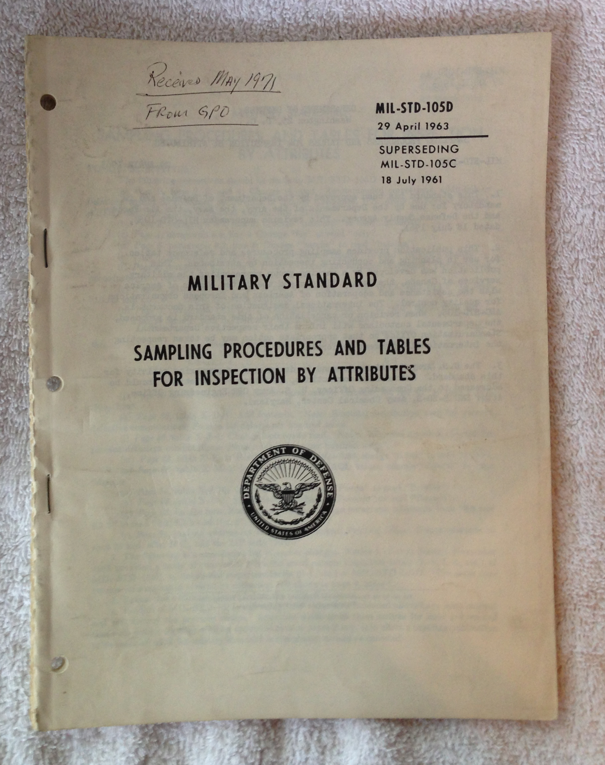 MILITARY STANDARD SAMPLING PROCEDURES AND TABLES FOR INSPECTION BY ...