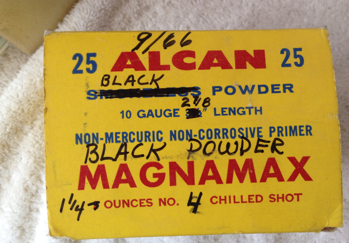 ALCAN 10 GAUGE BLACK POWDER 3 3/4 - 1 1/4 - 4 SHOTGUN AMMUNITION 2 7/8 ...