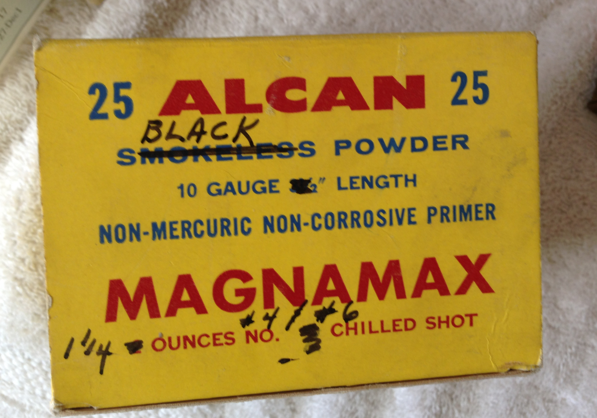 Alcan 10 Gauge Black Powder 3 3/4 - 1 1/4 - 4 Shotgun Ammunition 2 7/8 ...