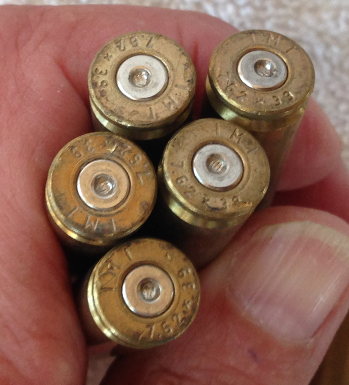 IMI 7.62 X 39 ONCE-FIRED BRASS CARTRIDGE CASES 18 count RELOADING ...