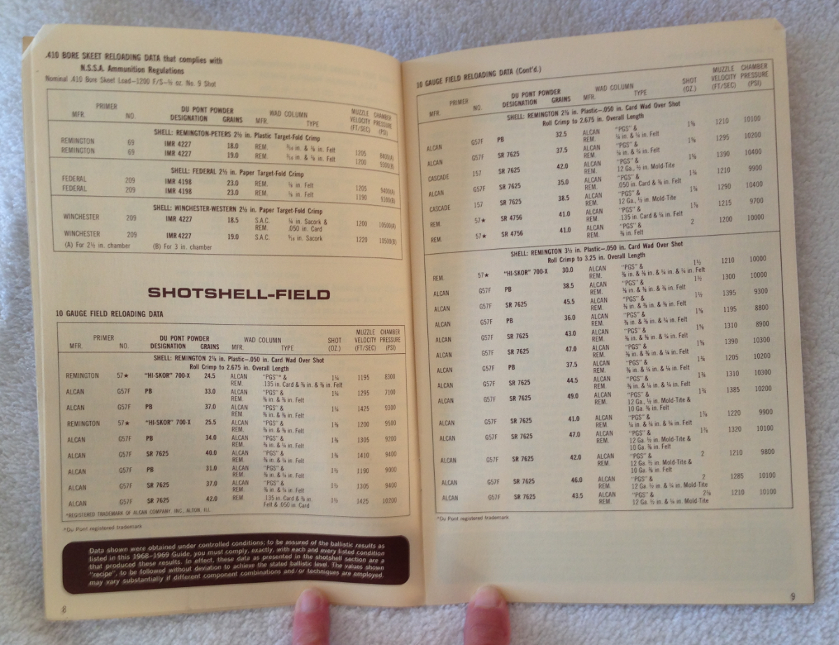 DuPONT PRESENTS HANDLOADER`S GUIDE TO POWDERS FOR 1968-69 REMINGTON ...