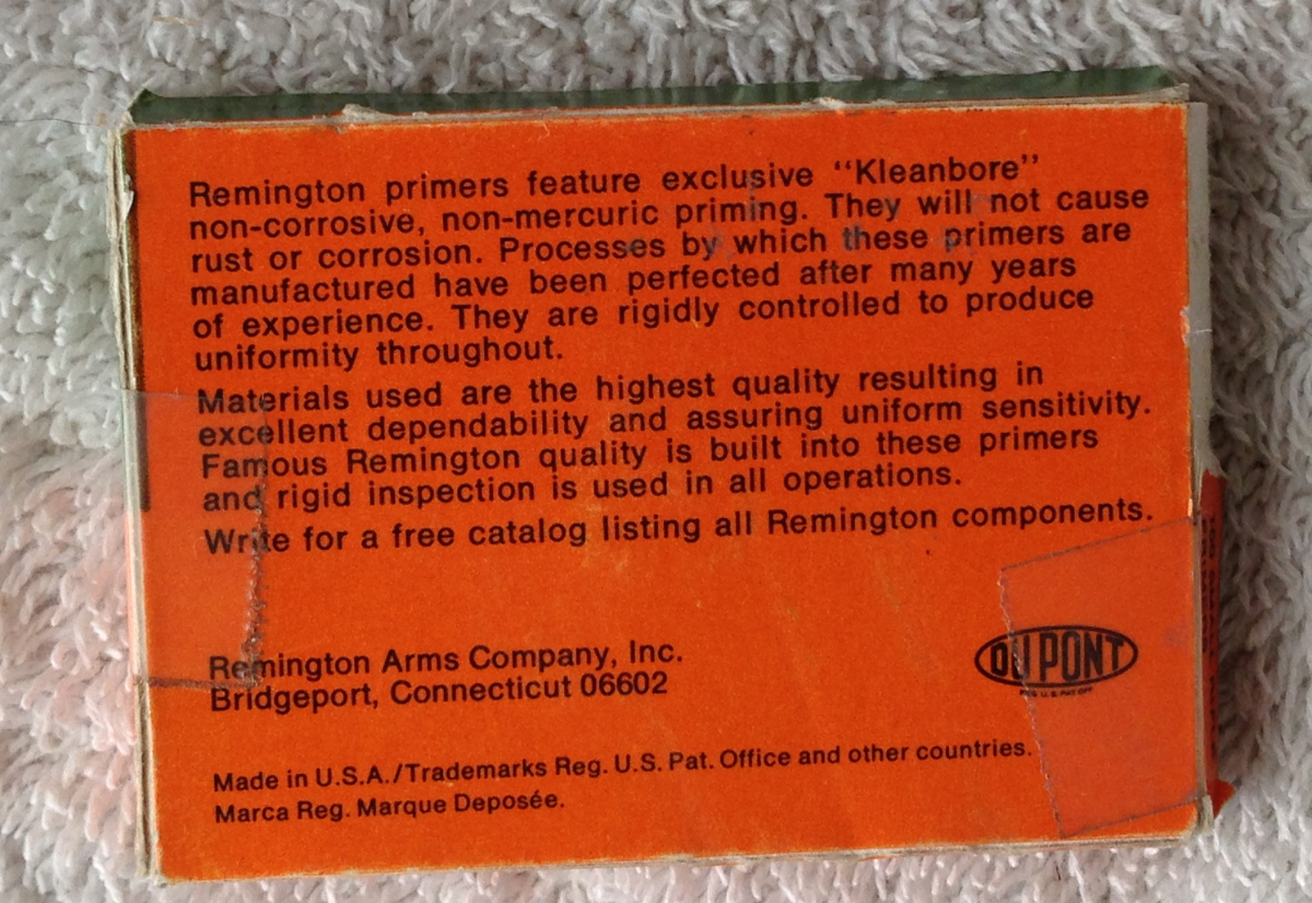 REMINGTON NO. 7 1/2 SMALL RIFLE BENCH REST PRIMERS 100 count / 0518-3 ...