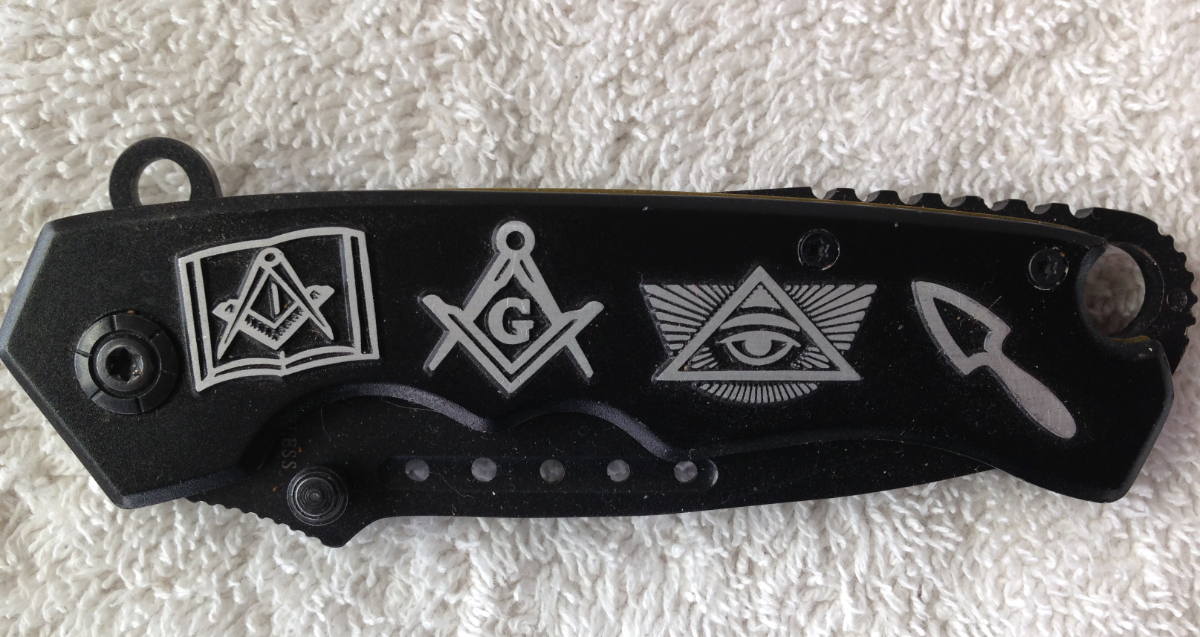 MASONIC TEMPLE 8 INCH FOLDING KNIFE BLACK & SILVER NEW NEVER USED ...