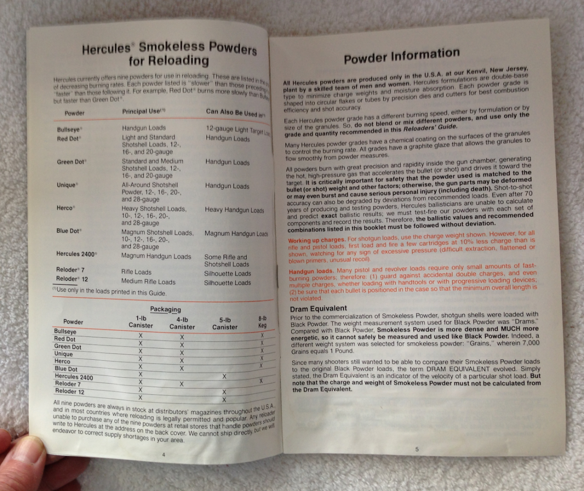 Reloaders` Guide For Hercules Smokeless Powders Revised February 1987 / ...