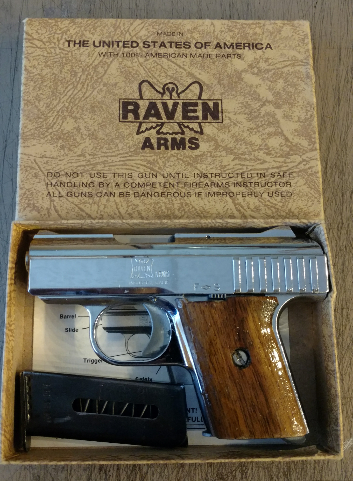 Raven Arms P-25 Shirt Pocket Pistol, Factory Box, Instructions, 2 ...