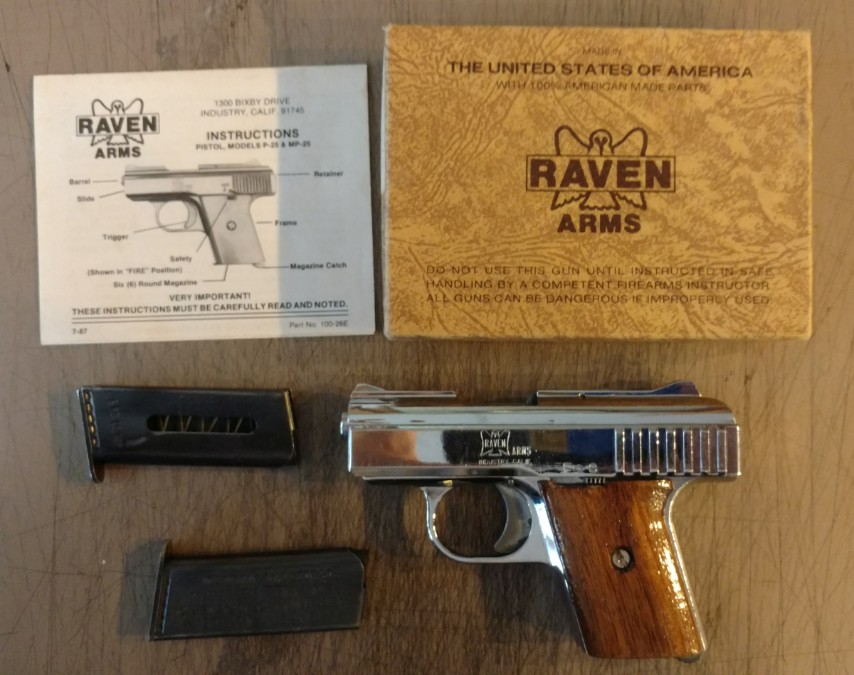 Raven Arms P-25 Shirt Pocket Pistol, Factory Box, Instructions, 2 ...