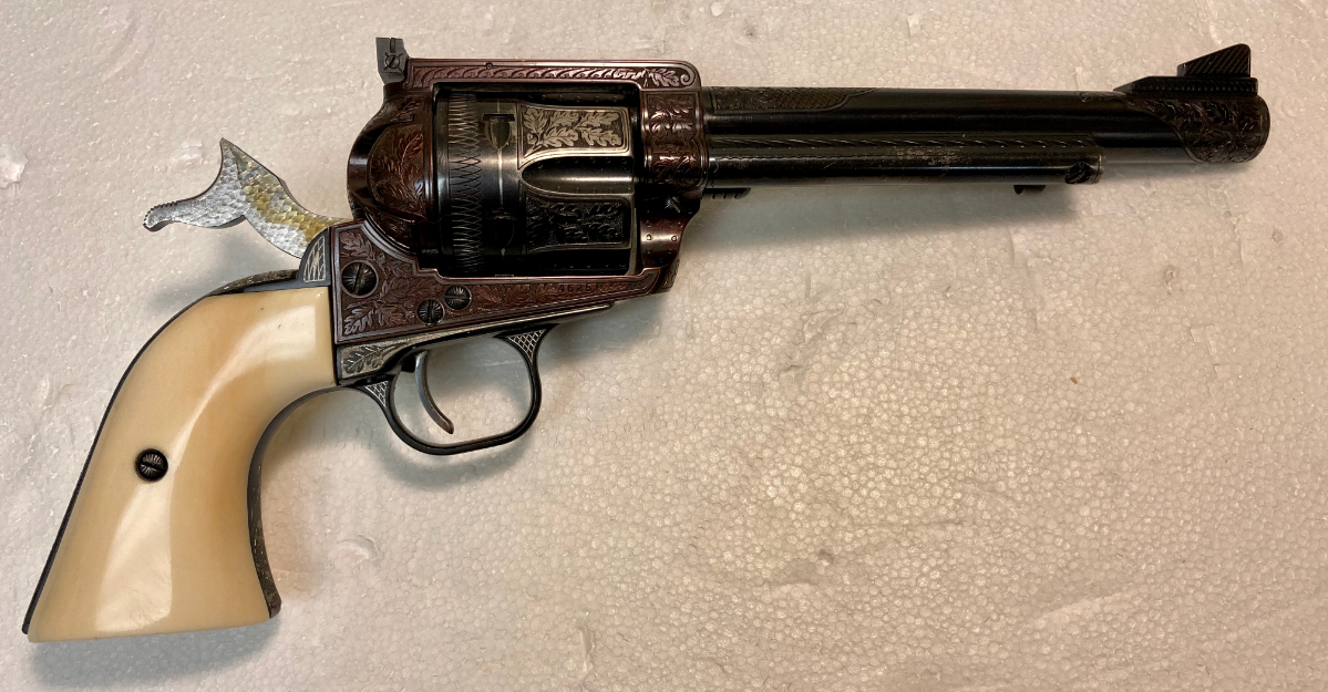 Ruger Engraved 6.5" 3-Screw Revolver W/White Plastic Grips, Excellent ...