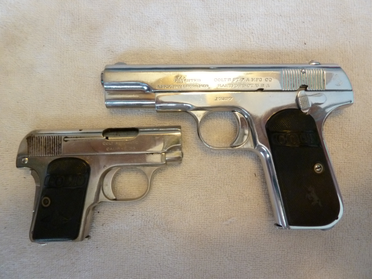 Colt Pair Of Nickel 1908 Hammerless Nickel 380 And 25 Semi Auto Pistols ...
