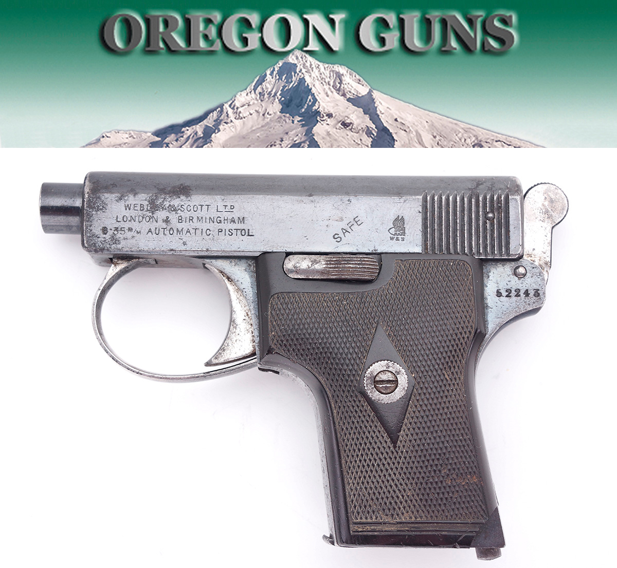 Webley & Scott 1907 AUTO PISTOL 6.35MM AKA .25 ACP C&R OK SN# 52243