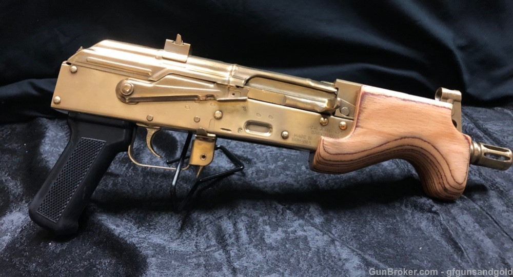 Custom 24kt Gold Century Arms Micro Draco Pistol 7.62x39mm 6.25" 7 ...