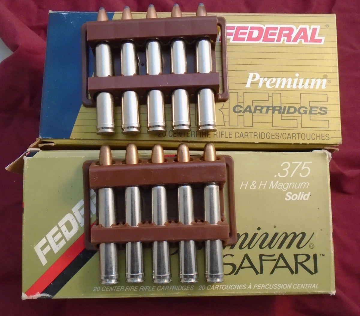 Federal Cartridge Corporation 2 boxes Federal premium 375 H&H ammo.