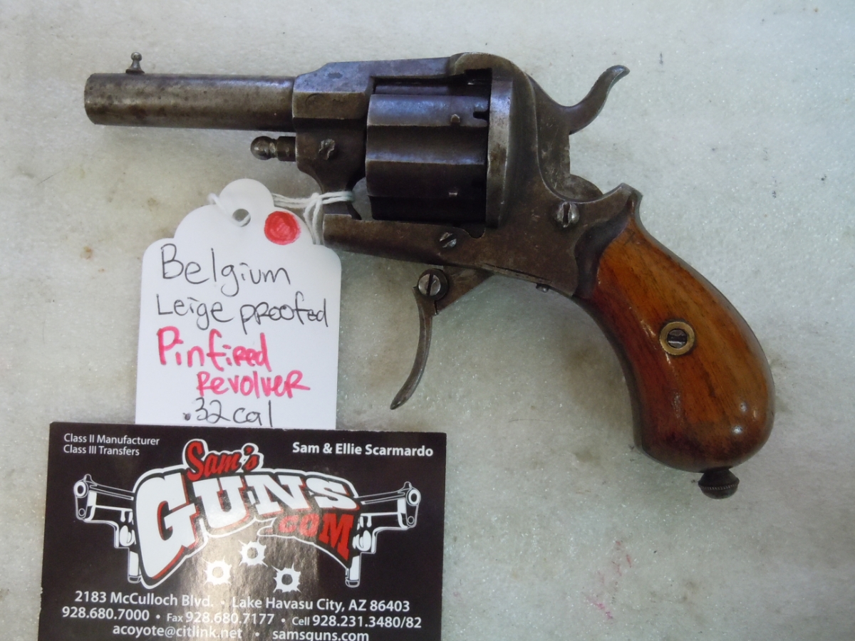 Belgium Leige Proofed Pinfired Revolver Fold Up Trigger Nice Wood Grips ...