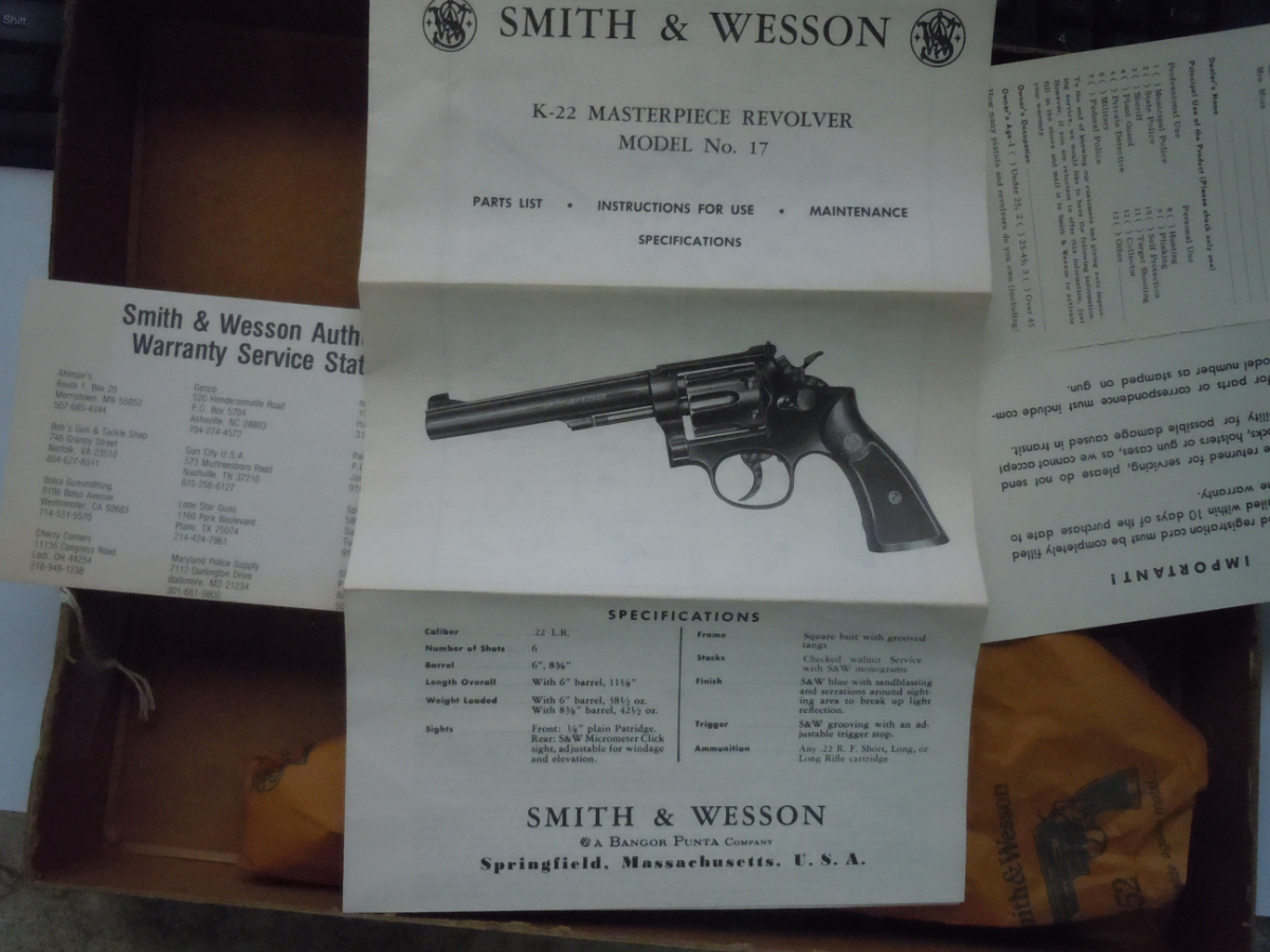 Smith & Wesson Model 17-2 3-T 6" Barrel Walnut Grip Color Case-Hardened ...