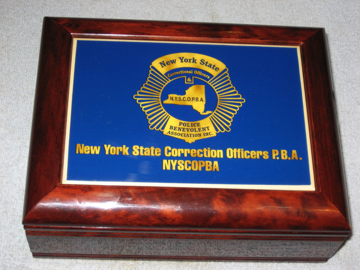 NYSCOPBA VINTAGE NEW YORK STATE CORRECTION OFFICERS P. B. A. WOODEN BOX ...
