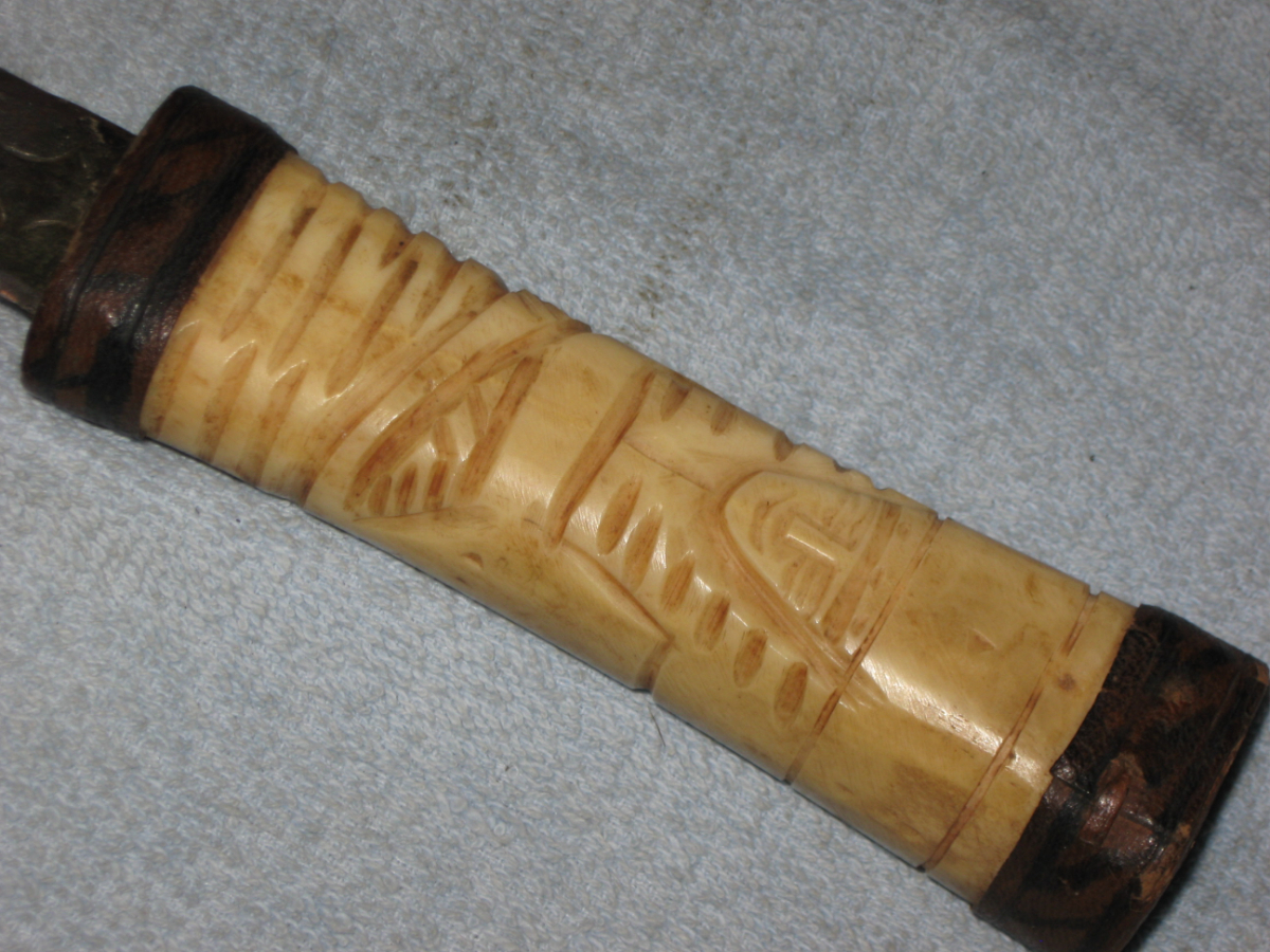 VINTAGE AZTEC CEREMONIAL KNIFE W/CARVED BONE HANDLE 17191646 ...