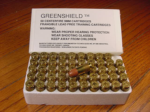 Box of Simunition Technologies/SNC Greenshield 9mm Luger Frangible ...