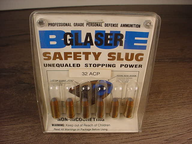 Package Of Glaser Blue .32 Auto. Non-Ricocheting Safety Slug .32 Auto ...