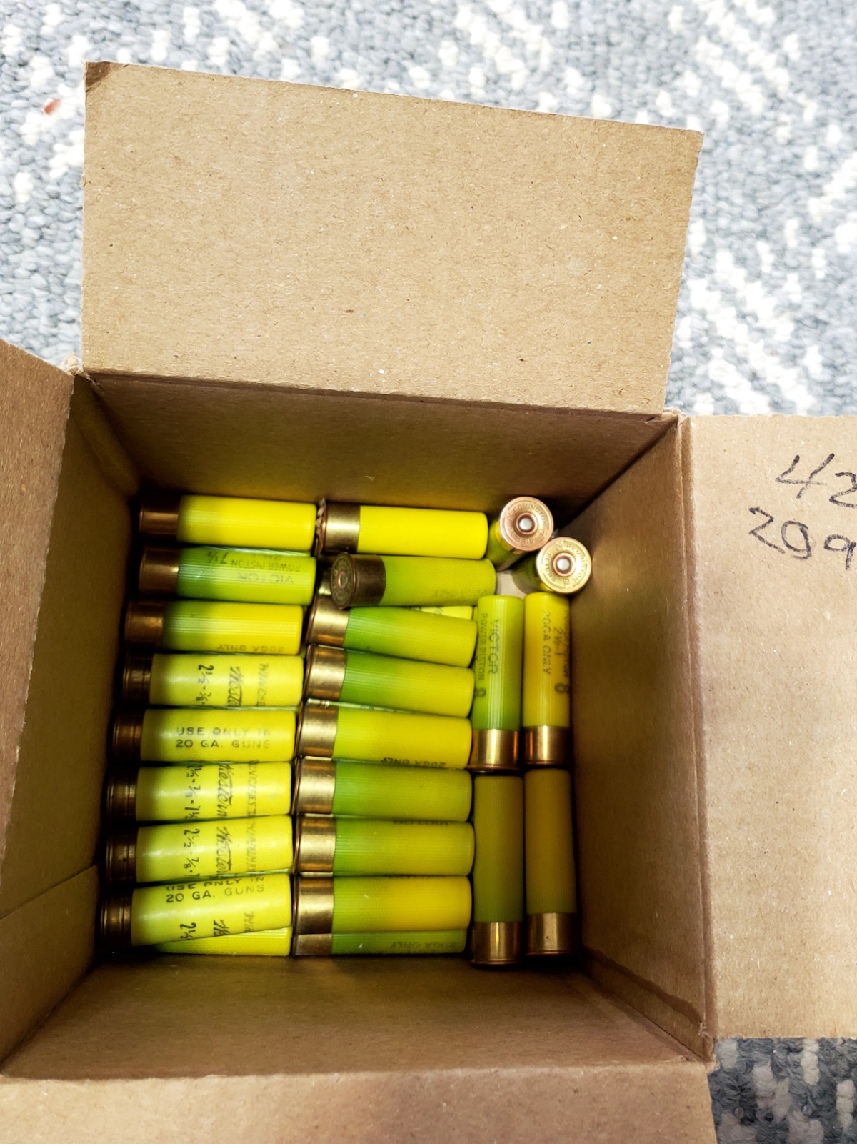 Remington PETERS 20 GA. SHOTGUN SHELLS ONE BOX OF LOOSE SHELLS YELLOW ...