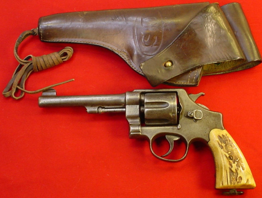 Smith And Wesson Ww L Revolver W/ Holster & Genuine Stag Grips. .45 Acp ...