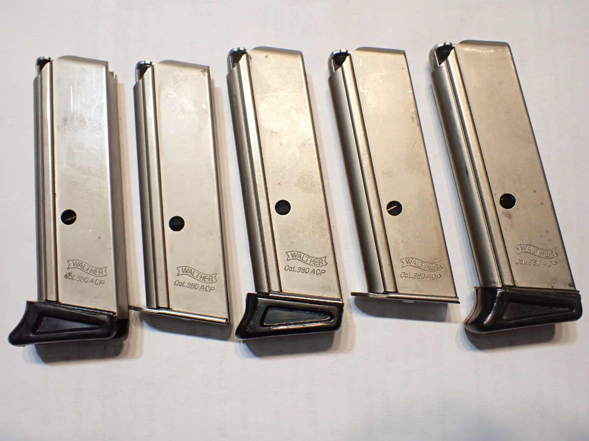 FIVE (5) WALTHER PPK 380 MAGAZINES, 6 SHOT, FACTORY NEW AND MADE BY ...