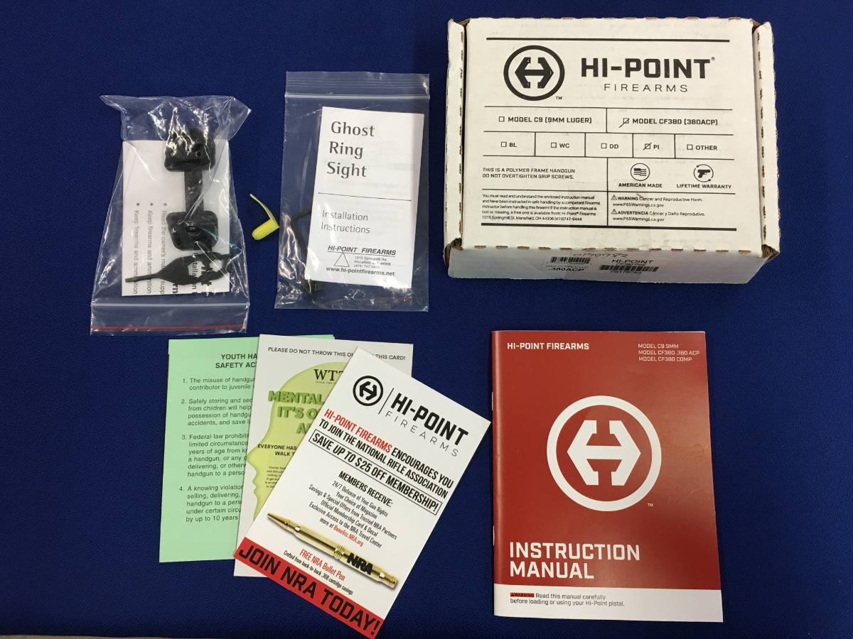 Hi-Point Cf380, Comes W/ Factory Box & Papers, Peep Sight, Trigger Lock ...