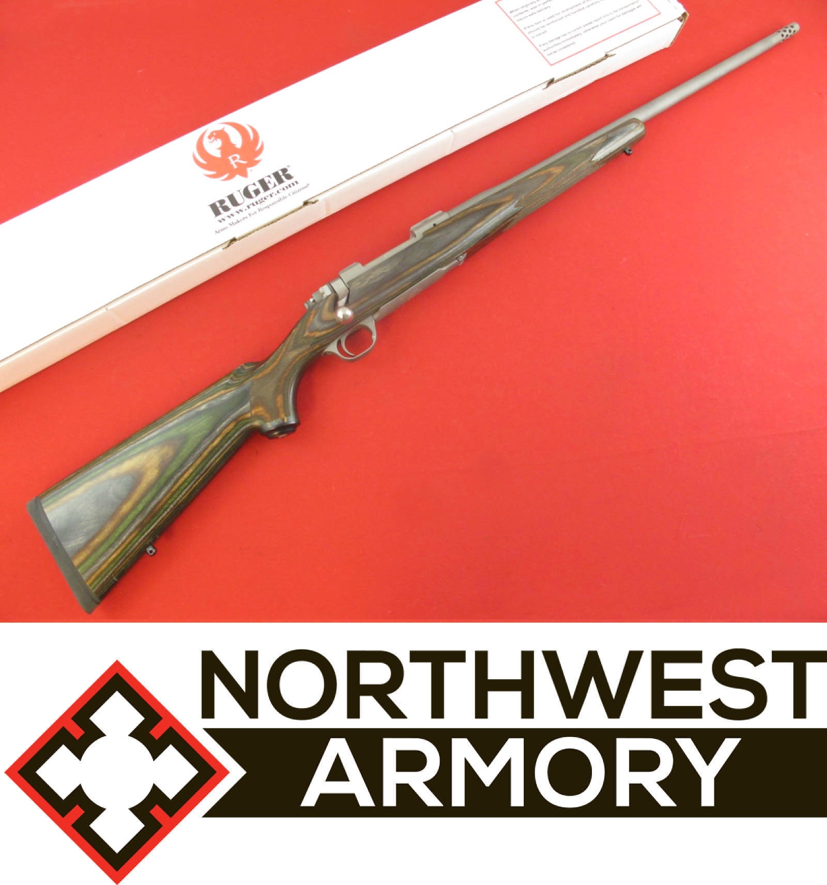 Ruger Model 77 Hawkeye 223, 24in Stainless/Laminate, Muzzlebrake, w/Box ...