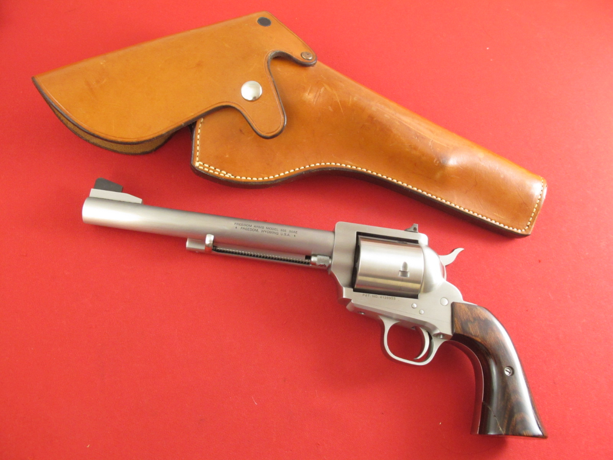 Freedom Arms Model 555 50ae, 7.5in Stainless, Wood Grips, W/Holster, No ...