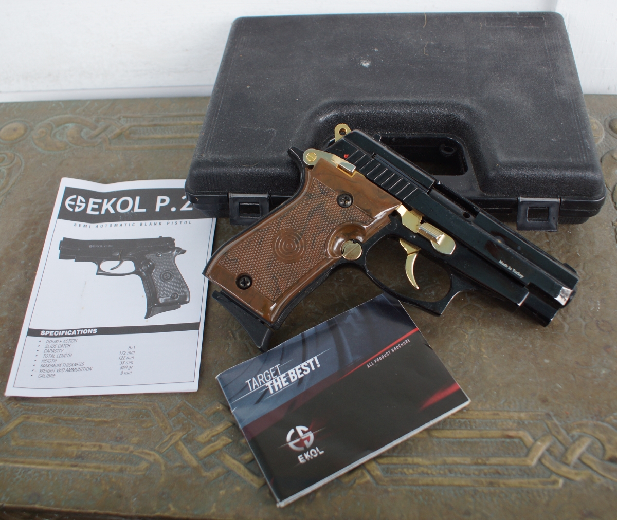 Sig Sauer P229 Replica 9mm Blank Firing Pistol Black Gold Ekol P.29 9mm ...