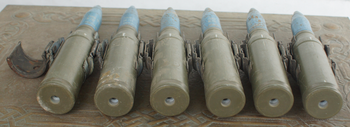 SIX Belted Linked 25x137mm US M793 T-PT Dummy Rounds (No Primers ...