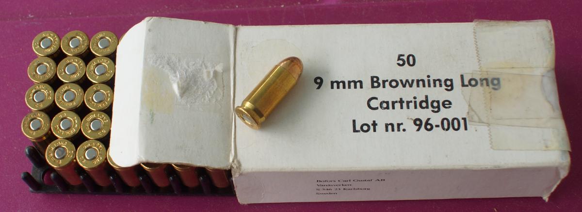 FULL BOX Carl Gustaf 9mm Browning Long Full Metal Jacket Ammo 50 rds ...