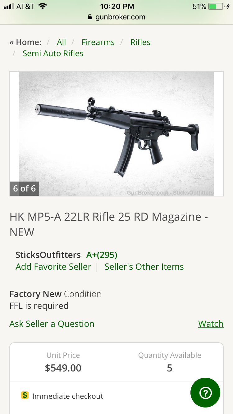 Heckler & Koch Mp5 A5 22lr Tactical Rimfire Rifle W/ Red Dot .22 Lr For ...