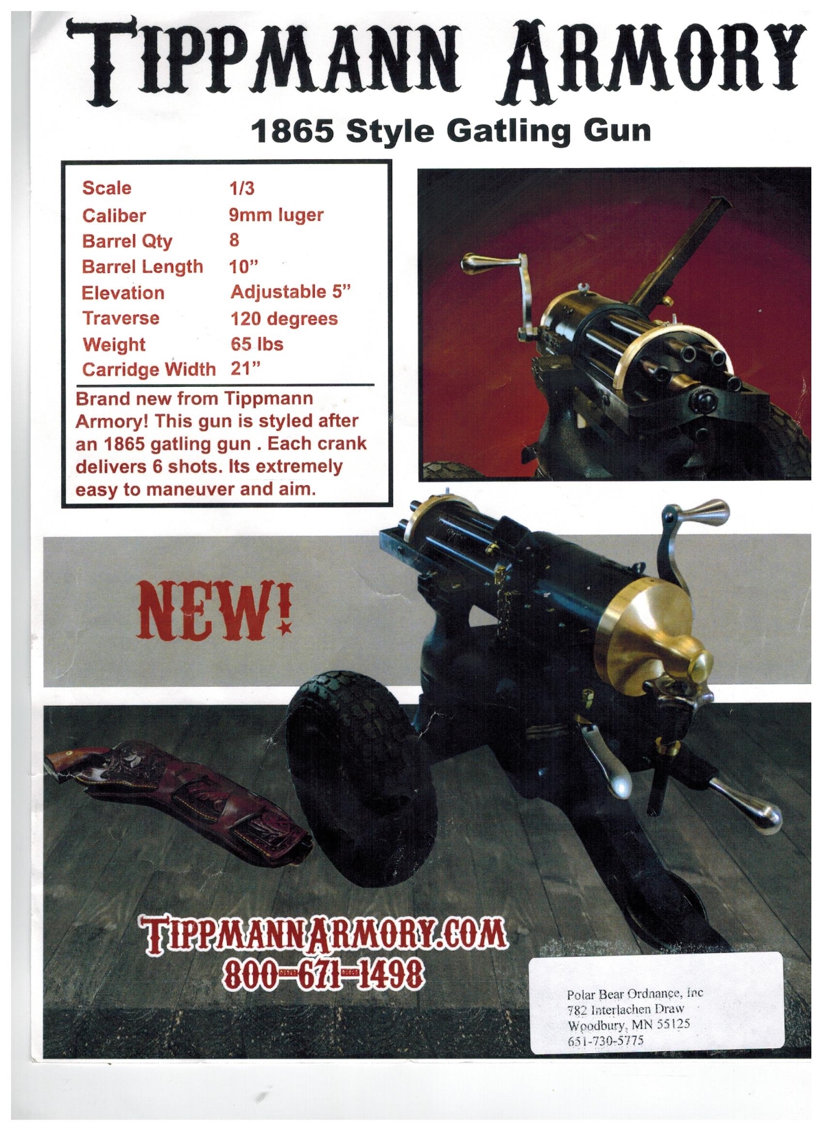 Tippmann Armory 9mm Gatling Gun Nib W/Extra 31rnd Stick Mag & Bx Non ...