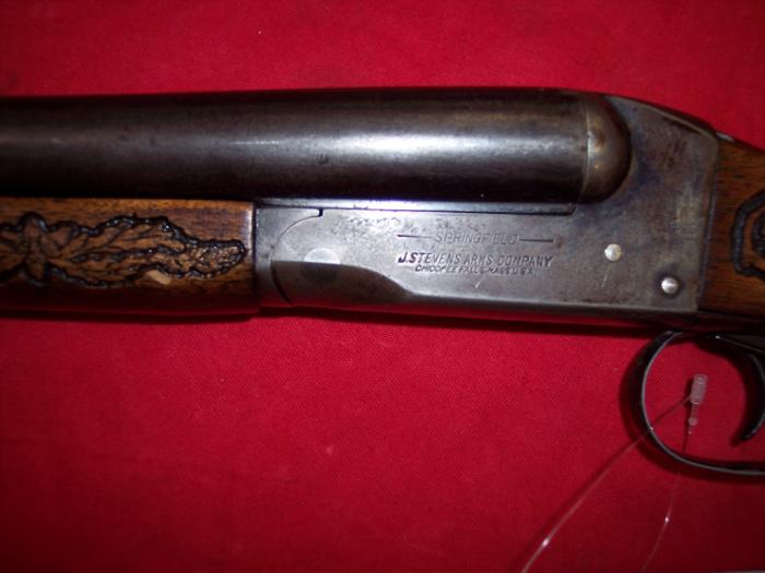 J. Stevens Springfield 5100 Double Barrel 12 Gauge Shotgun, Nice Carved ...