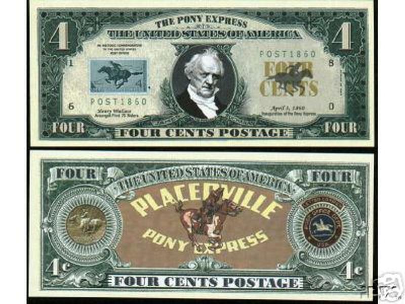 Pony Express Four Cents Postage Dollar Bill