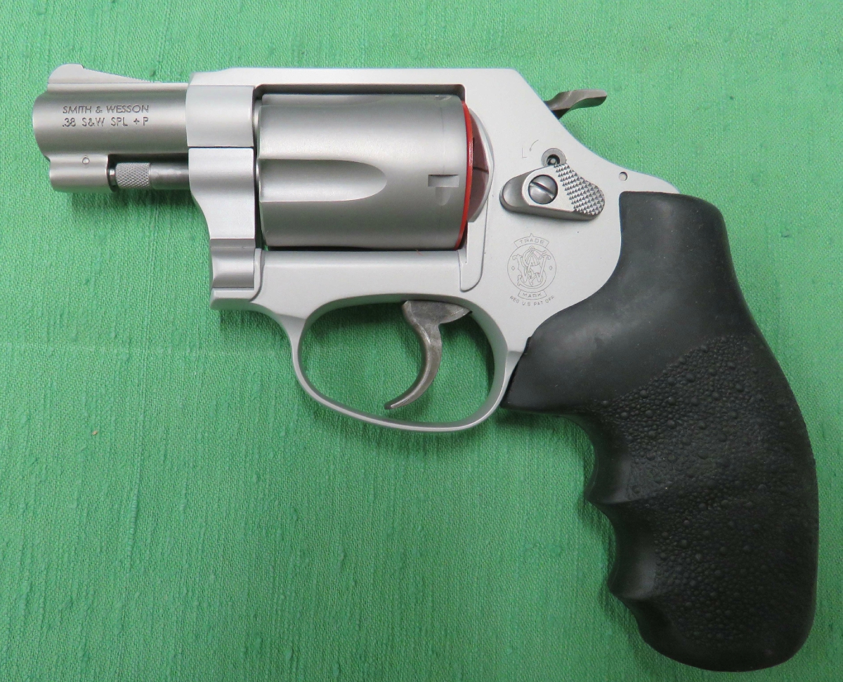 Smith & Wesson 637 revolver, stainless, Hogue grip & factory boot grip ...