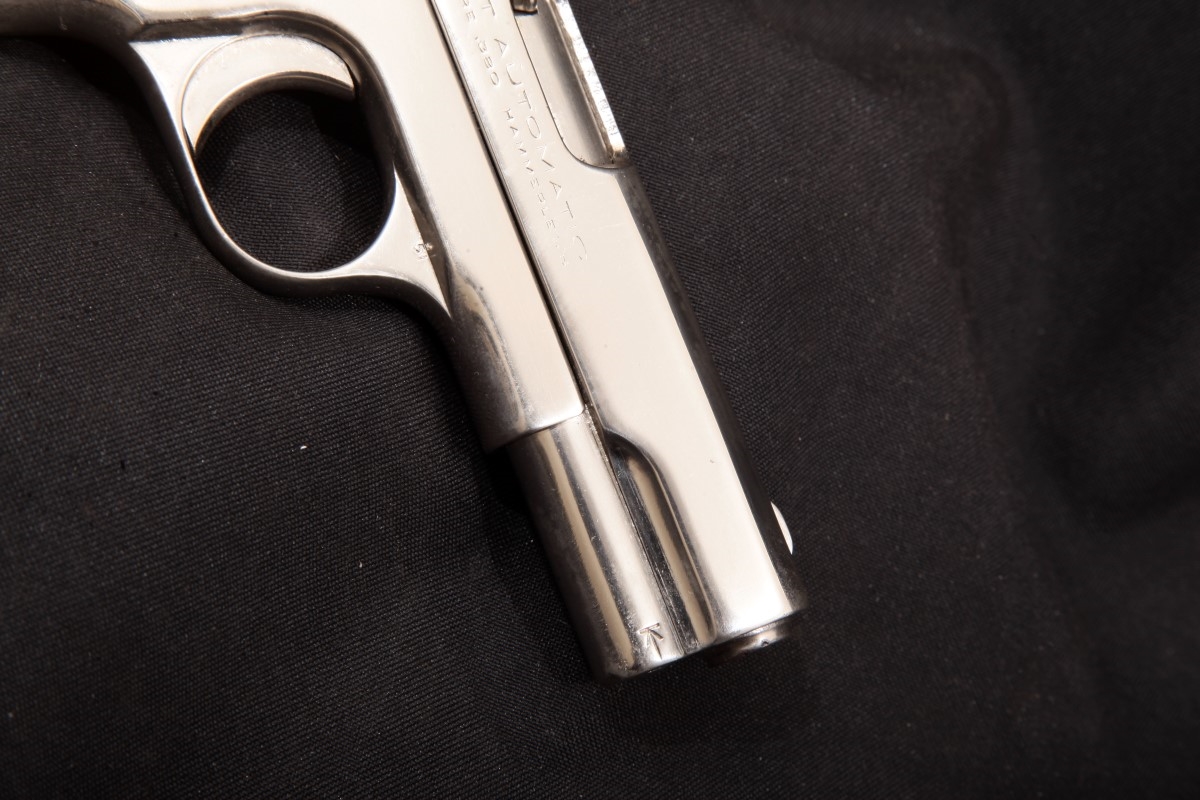 Colt Model 1908 M1908 Pocket Hammerless, Nickel 3 3/4" Single Action ...