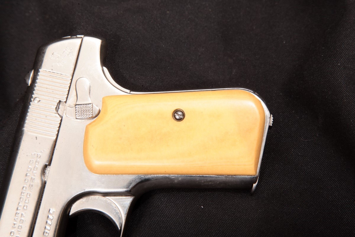 Colt Model 1908 M1908 Pocket Hammerless, Nickel 3 3/4" Single Action ...