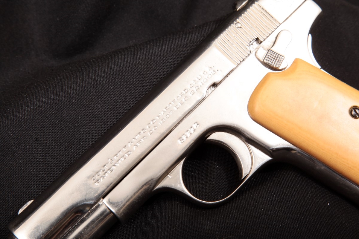 Colt Model 1908 M1908 Pocket Hammerless, Nickel 3 3/4" Single Action ...