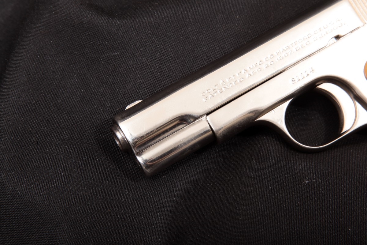 Colt Model 1908 M1908 Pocket Hammerless, Nickel 3 3/4" Single Action ...