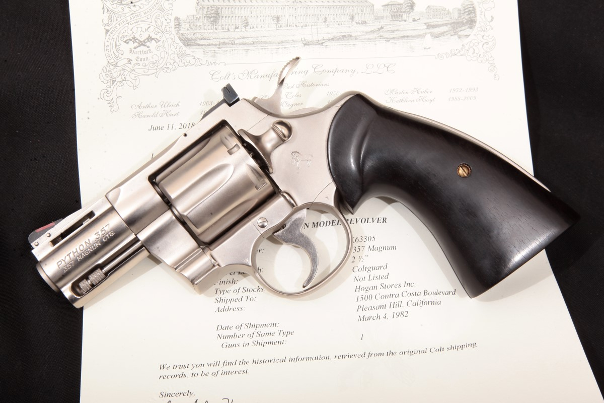 Colt Model Python, Guard Electroless Nickel 2 1/2" 6-Shot Sa/Da Double Action Revolver & Letter ...