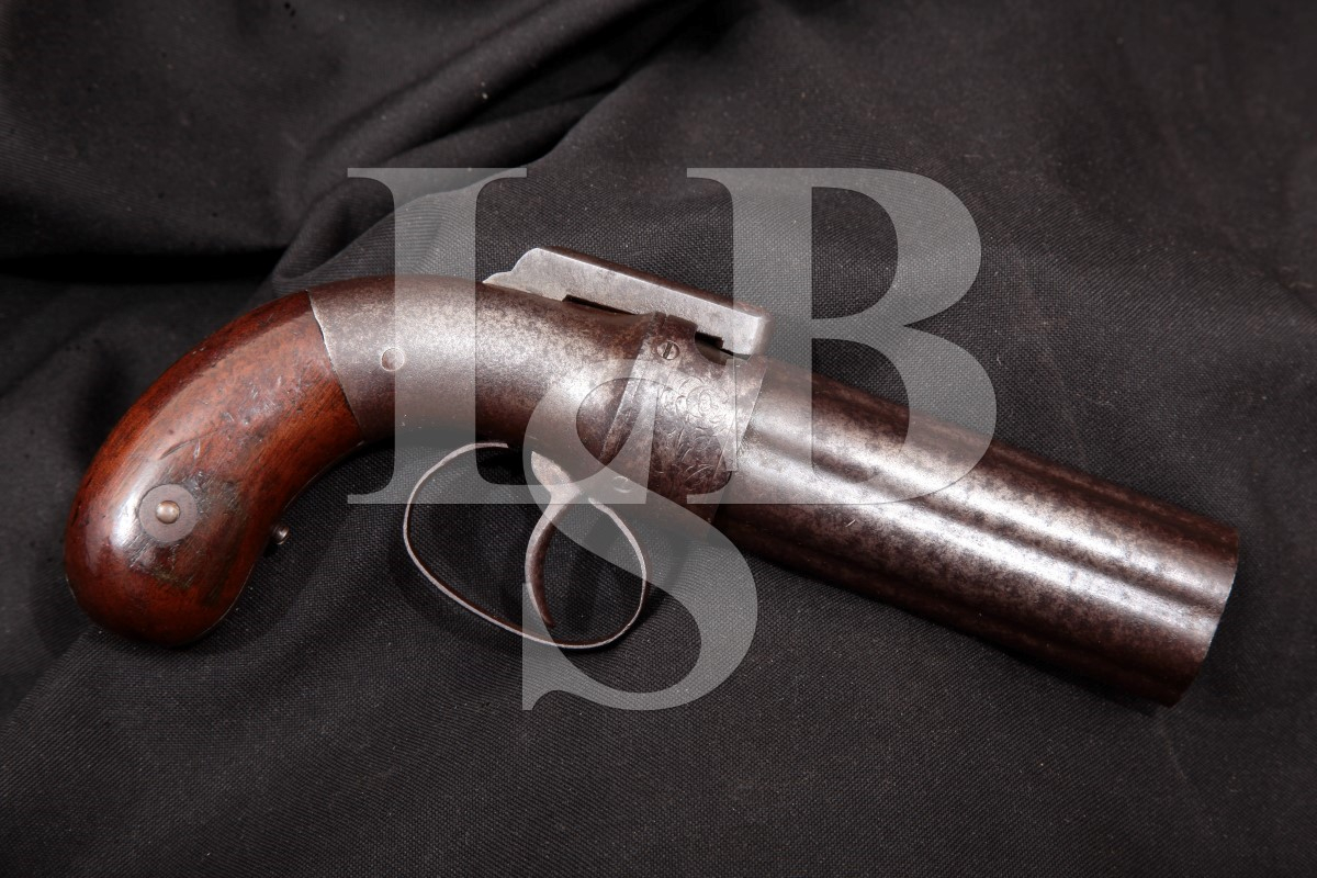 Allen & Wheelock Bar Hammer 6 Barreled Pepperbox With Bag Shaped Grip ...